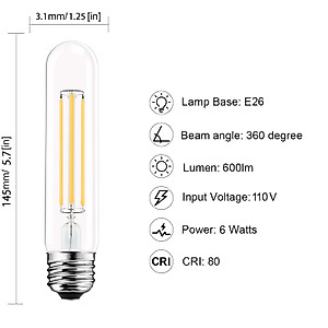 PIFUT T9 LED Bulb, E26 Dimmable LED Bulb, 110v 600Lumens 3000K 60W Equivalent, Clear Glass Tubular Light Bulb, Best Replacement for Incandescent Bulb, Candelabra LED Bulbs, 4 Pack (Warm White)