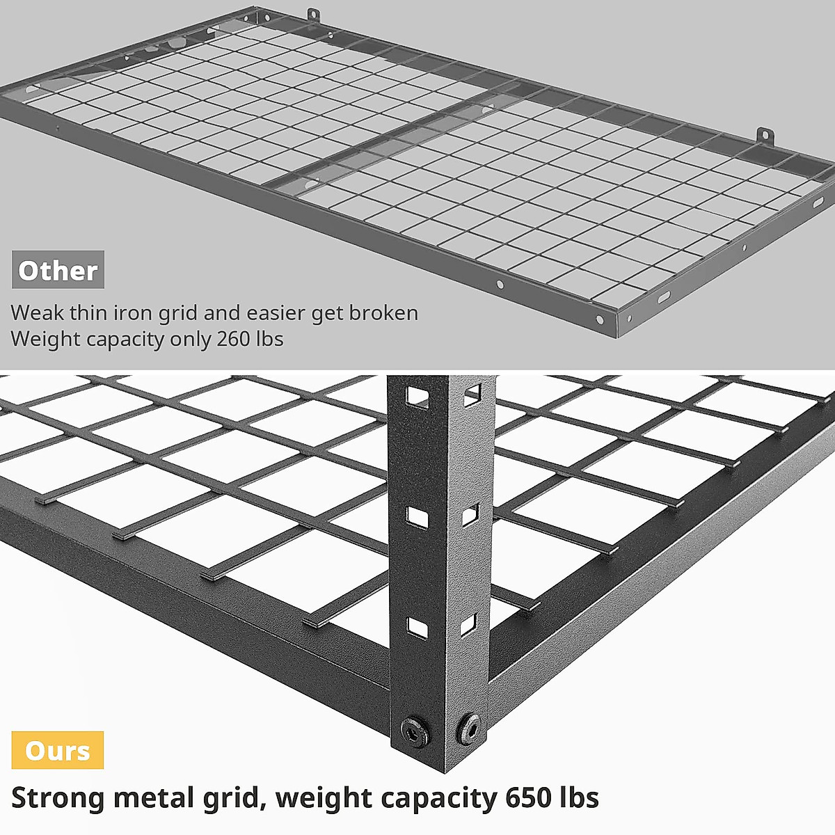 4x8 Heavy Duty Steel Overhead Garage Ceiling Storage Rack, Adjustable Ceiling Mounted Racks, Sturdy Hanging Garage Storage, 650lbs Weight Capacity, 42 in. H x 96 in. W x (22-40 Dropdown), Black