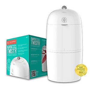 Prince Lionheart Diaper Twist’R Diaper Pail - Outsmarts Odors with Patented Twist Technology, Trash Can for Bathroom, Baby Diaper Pail with 2 Diaper Pail Refill Bags & 2 Charcoal Sachets
