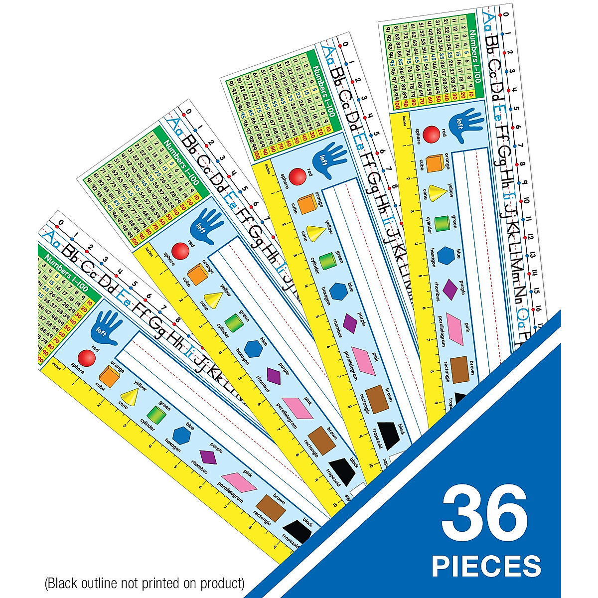 Carson Dellosa 30-Piece 17 1/2” x 4” Quick Stick Traditional Manuscript Name Tags for Classroom, Adhesive Name Plates for Student Desks, Classroom Name Tags With Ruler, Shapes, Numbers, and Alphabet