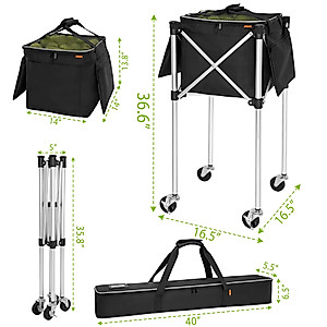 AKOZLIN Tennis Ball Hopper with Wheels Holds 150 Balls Tennis Ball Cart Sports Teaching Cart Lightweight Aluminum Alloy