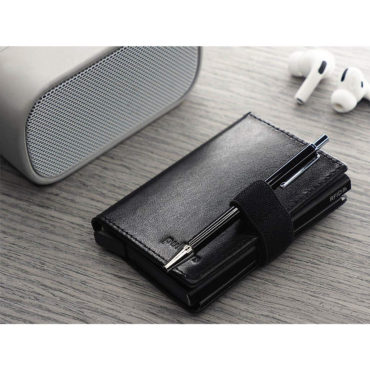 PULARYS Mini Wallet BONO - Italian Leather - SD Card Slot - Up to 8 Card Slots - Snap fastener - Pen Holder - For Men and Women - Classic Design