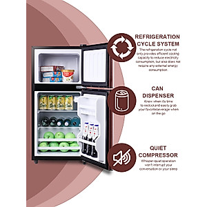 KRIB BLING 3.5 Cu.Ft Refrigerator 2 Door 7 Level Adjustable Thermostat Control Top-Freezer Refrigerator Lock Fresh Energy Saving Wood