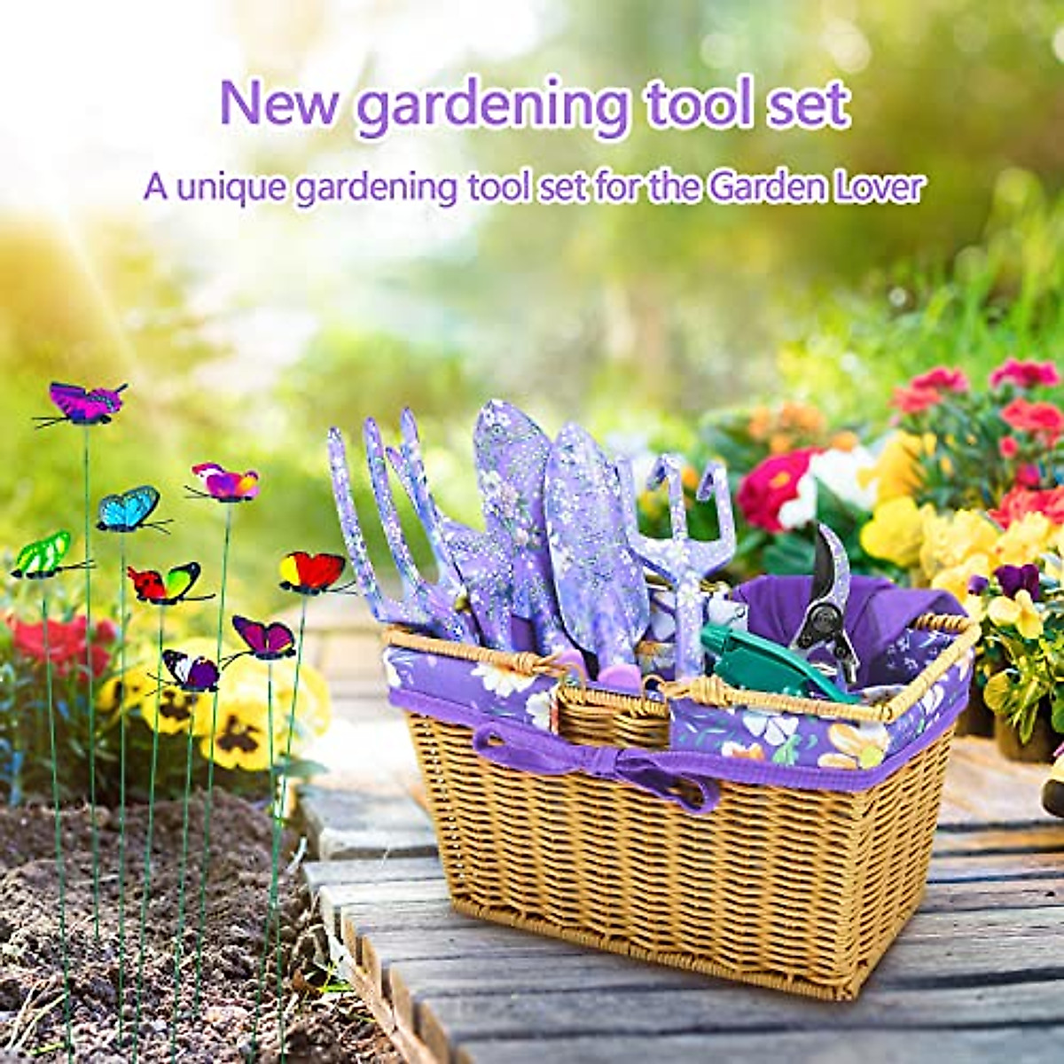 EAONE 43Pcs Garden Tools Set with Basket, Floral Gardening Hand Tools, Gardening Gifts for Women and Plant Lovers, Heavy Duty Tools Kit Including Gardener Gloves, Trowel, Weeder Hand Rake and Pruner