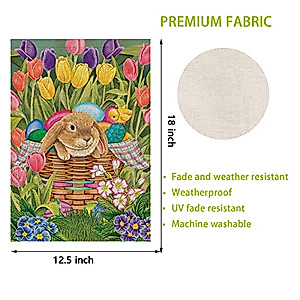 Happy Easter Bunny Garden Flag, Rabbit Lily Flower Burlap Decorations, Vertical Double Sided Season Greeting Decor, Outdoor Indoor Spring Yard Flag 12.5 x 18 Inch (Easter)