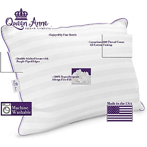 Queen Anne Luxury Hotel Pillows - Two Pack (2) - Majesty Down - Synthetic Down Alternative - Allergy Free Hypoallergenic Bed Pillows - Made in USA (Queen Firm)