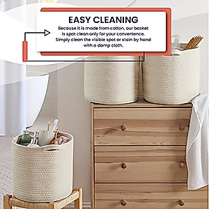 Ornavo Home 3 Pack Woven Cotton Rope Storage Shelf Basket with Handles, Closet Shelf Storage Fits 12" inch Cube - 11x11x11 - Cream