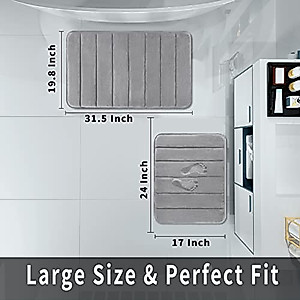 Yimobra Memory Foam Bath Mat Set, Non Slip Super Water Absorption Soft Bathroom Rugs, Thick, Dry Fast, Machine Washable for Bathroom Floor Mat, 17x24+31.5x19.8 Inches, Gray