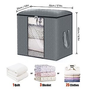 3 Pieces 90L Blanket Storage Clothing Storage Bag Foldable Non-Woven Bag Reinforced Transparent Window Moisture-Proof And Waterproof Reinforced Handle Double-Stitched Zipper Gray