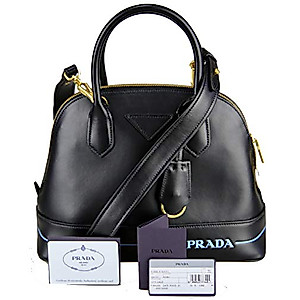 Prada City Calf Dome Blue Stripe Black Satchel 1BA200