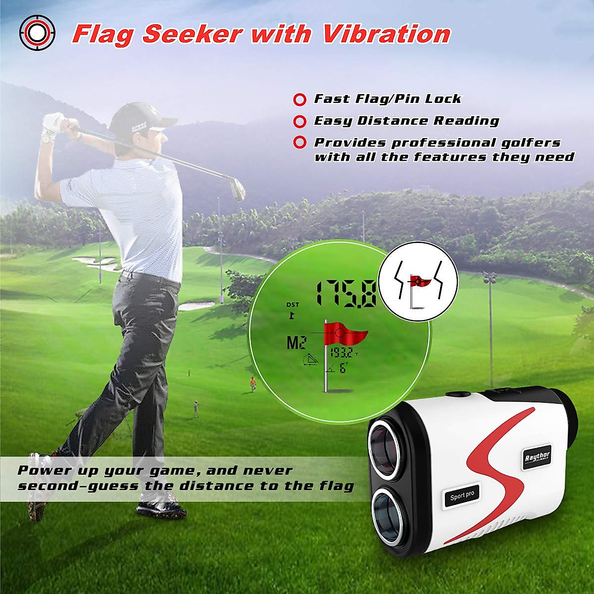 Raythor Golf Rangefinder, 6X Rechargeable Laser Range Finder 1000 Yards with Slope Adjustment, Flag Seeker with Vibration and Fast Focus System, Continuous Scan Support, Help You Choose The Right Club