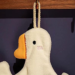 Cute Cartoon Animal Hand Towels, Funny Duck Hanging Hand Towel Soft Absorbent Microfiber Towels for Bathroom Kitchen Decoration (White)