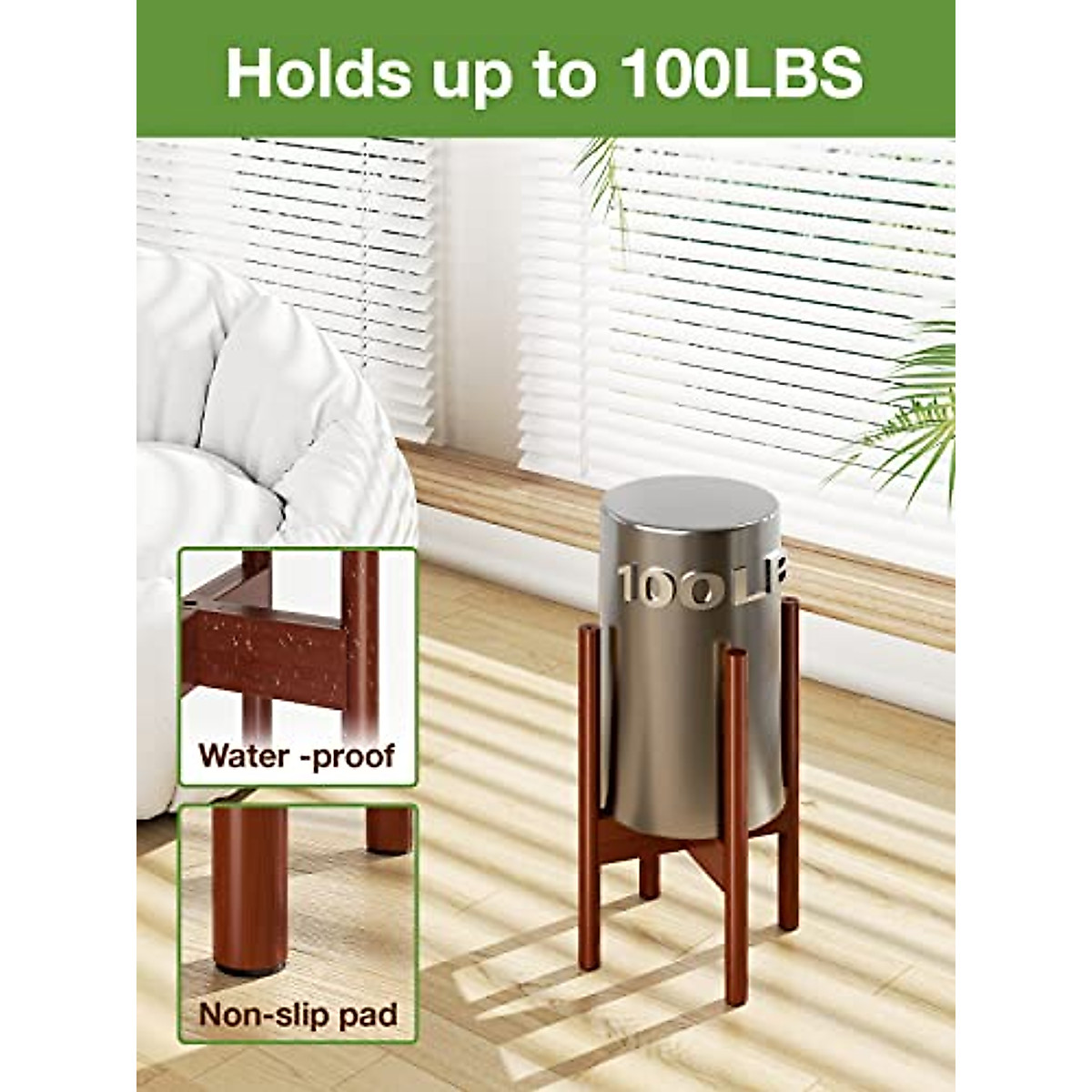 MUDEELA Adjustable Plant Stand Indoor, Bamboo Plant Stand 8 to 12 Inches, Single Floor Plant Stand for Indoor Plants, Bamboo Dark Brown Planter Stand for Indoor Plants, Pot Plant Not Included