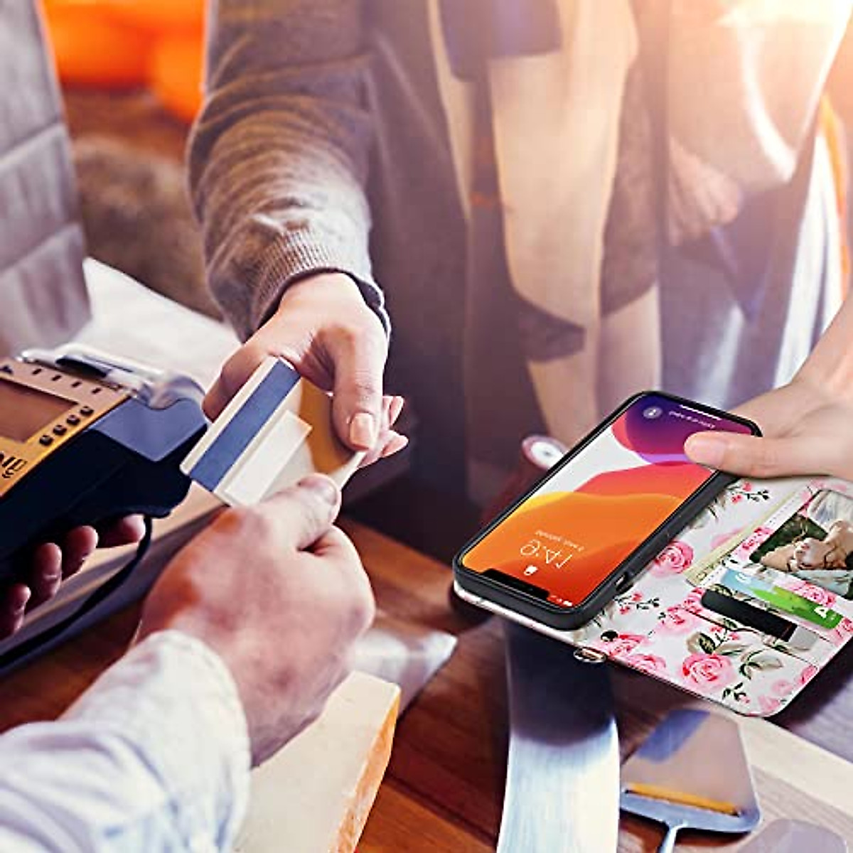 ULAK Compatible with iPhone 12 Wallet Case for Women, Premium PU Leather iPhone 12 Pro Flip Cover with Card Holder, Wrist Strap, Kickstand Shockproof Phone Case for iPhone 12/12 Pro 6.1, Rose Flower