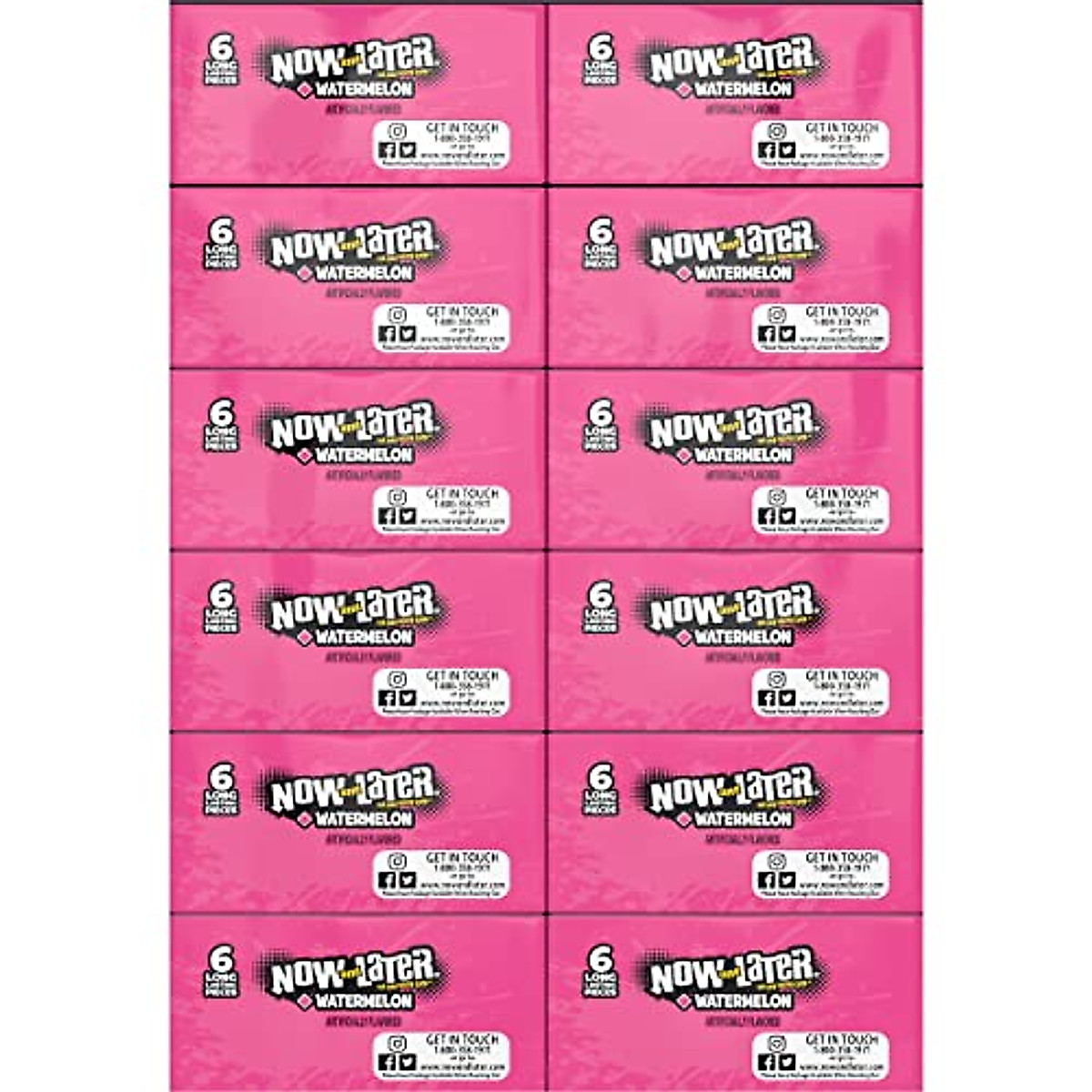 Now and Later Candy, Watermelon, 0.93ounce Bars (Pack of 24)