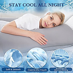 Sasttie Cooling Pregnancy Pillows for Sleeping, Maternity Pillow for Pregnant Women, 59'' U Shaped Pregnant Pillow with Removable Cooling Cover, Pregnancy Must Haves, Light Grey