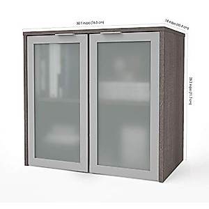 Bestar i3 Plus Hutch with Frosted Glass Doors, 31W, Bark Grey