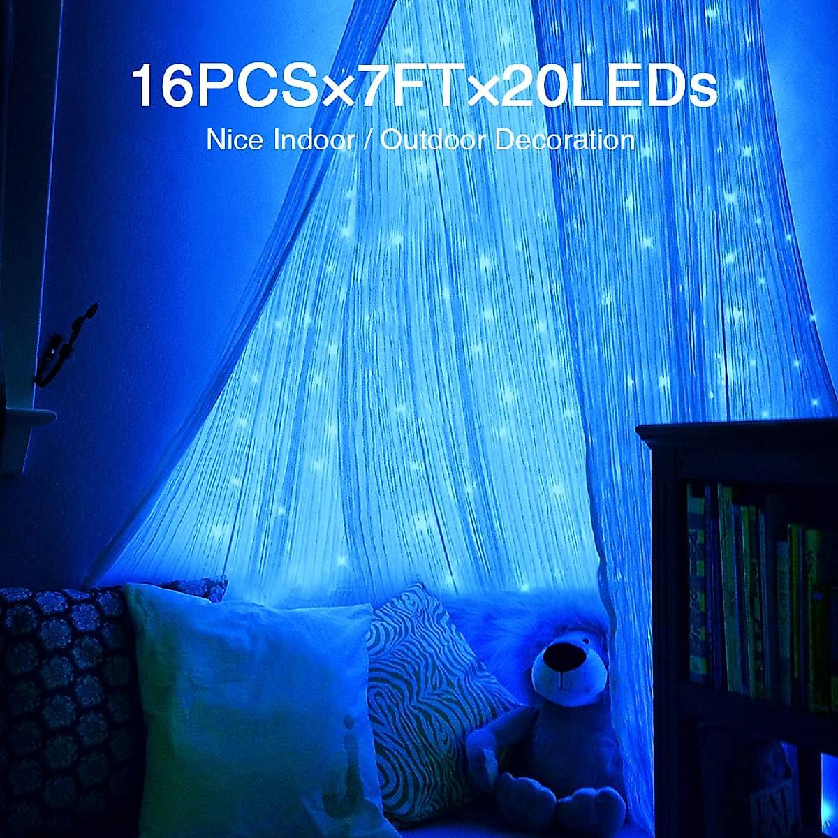 Olafus 16 Pack Blue and Multicolor Fairy Lights Battery Operated, Mini Starry String Light Waterproof IP68, 7ft 20 LED Firefly Starry Light Copper Wire for Christmas Decorations Wedding Party DIY