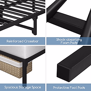 Yaheetech 13 Inch Queen Size Metal Platform Bed Frame Mattress Foundation with Ultra-Durable Steel Slat Support/Easy Assembly/No Box Spring Needed/Black