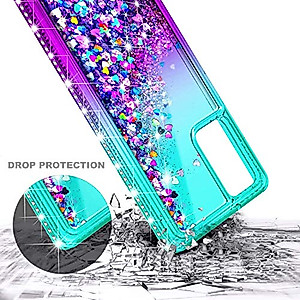 NZND Case for Samsung Galaxy A02S with Tempered Glass Screen Protector (Full Coverage), Sparkle Glitter Flowing Liquid Shiny Bling Diamond, Women Girls Cute Phone Case (Aqua/Purple)