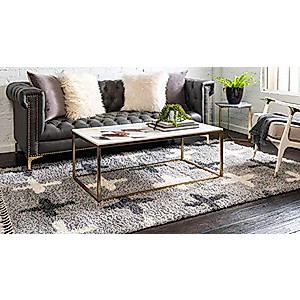 Unique Loom Hygge Shag Collection Modern Moroccan Inspired, Geometric Design, Plush & Cozy Area Rug, Rectangular 4' 0" x 6' 0", Light Gray/Ivory