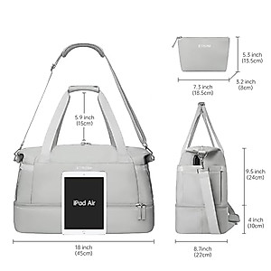 ETRONIK Gym Bag for Women, Travel Duffel Bag with USB Charging Port, Weekender Overnight Bag with Wet Pocket and Shoes Compartment for Women, Travel, Gym, Yoga (Grey)