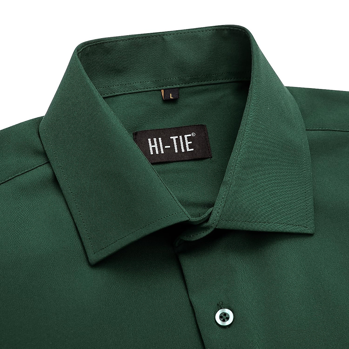 Hi-Tie Hunter Green Long Sleeve Dress Shirts for Men Stretch Solid Woven Button Down Athletic Fit No Iron Shirt 15.5 Neck