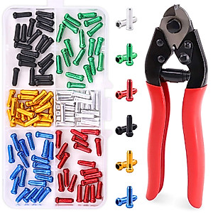 Glarks 121Pcs Bike Cable End Caps with Cable Cutter Set, 120Pcs 6 Colors Cable End Crimps Brake Cable End Caps with Stainless Steel Wire Rope Aircraft Bicycle Cable Cutter Up to 5/32"