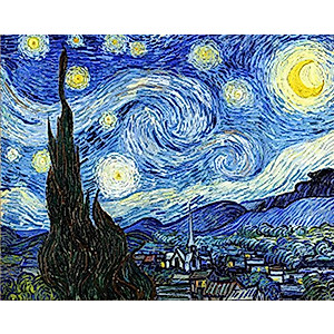 Wowdecor Paint by Numbers Kits for Adults Kids, DIY Number Painting - Starry Night by Van Gogh Beautiful Sky 40 x 50 cm Stamped Canvas (No Frame)