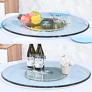 Turntable Large Tempered Glass Turntable Dining Table Turntable Tempered Glass Lazy Susan Turntable With Aluminum Alloy Bearing, Transparent,Smooth Rotation, Turntable Bearings Aluminium Alloy Swivel