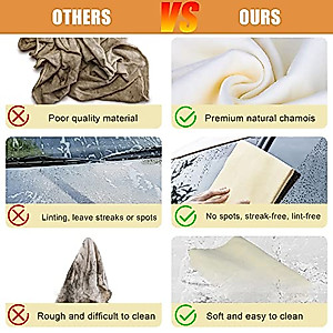Linkstyle 2 PCS Chamois Cloth for Car Drying Towel, 24"x16" Real Leather Shammy Towel, Super Absorbent Wash Shammies Natural Chamois Cleaning Cloth for Home Office Vehicle