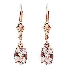 Solid 14k Rose Gold Morganite Dangle Lever back Earrings