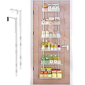 Over the Door Pantry Organizer - 6-Tier Mesh Basket Hanging & Wall Mounted Pantry Door Organizer, Over the Door Spice Rack with Adjustable Hooks for Kitchen, Bathroom, Bedroom, Storage Room (White)