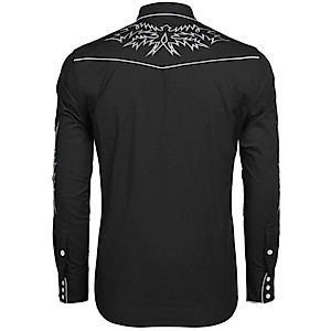 COOFANDY Mens Western Cowboy Shirt Embroidered Denim Long Sleeve Casual Button Down Shirt