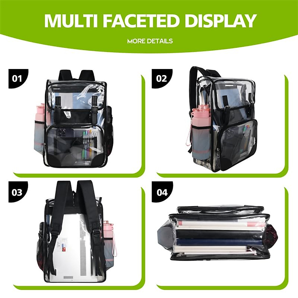 ZYSPMUYE Clear Backpack Heavy Duty Thickened PVC Transparent Backpack, School Backpack For Girls And Boys/Kids high capacity see through backpacks (Black)