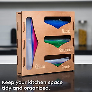 Decozion Ziplock Bag Storage Organizer - Food Kitchen Drawer Zip Lock Container Sandwich Bag, Plastic Baggie Dispenser for & Cabinet