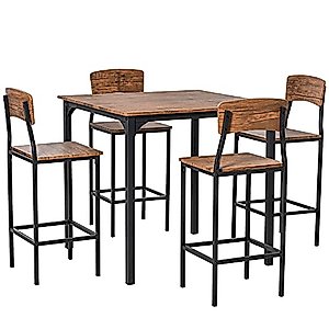 HOMCOM 5 PC Modern Counter Height Bar Table Set Compact Kitchen Table 4 Chairs Set with Footrest, Metal Legs, Wood