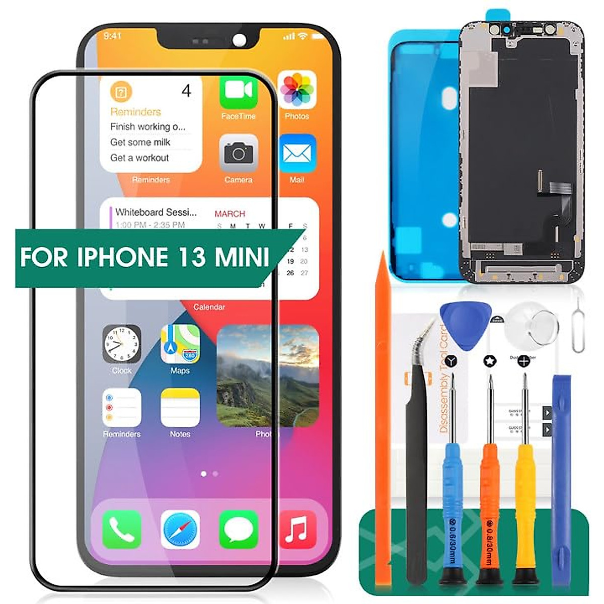 for iPhone 13 Mini Screen Replacement Kit for iPhone 13 Mini LCD Display for iPhone 13 Mini Digitizer LCD Touch Screen Assembly Repair Parts Incell Black (Not Original)