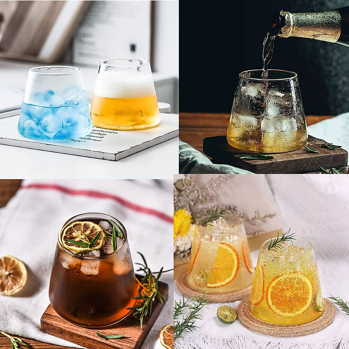 HAOZAIKEJI 9.5OZ Creative Drinking Beverage Glass, Mountain Fuji Shape Tea Coffee Glass Juice Beer Whiskey Drinking Glass Old Fashioned Insulated Glass Water Cup Hot and Cold Beverage Glass