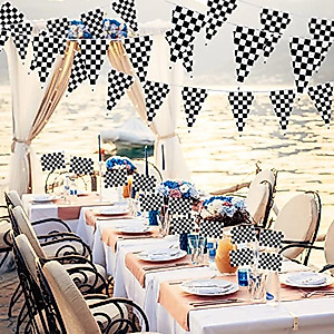 98ft Checkered Black & White Pennant Banner Racing Flags and 20Pcs 11.8 Inch Racing Flags with Plastic Sticks for Racing Party Supplies by HRLORKC