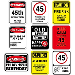 WERNNSAI 45th Birthday Party Decorations - 9PCS Wall Signs Funny Tags for Adults 45 Years Old Party Decor 45 Zone Table Centerpieces Yellow Caution Logos on Door Windows Banner Tea Party Supplies