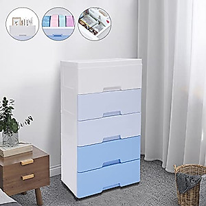Eapmic Plastic Drawers Dresser,Storage Cabinet with 5 Drawers,Closet Drawers Tall Standing Dresser Bedside Furniture & Night Stand End Table Dresser for Office,Playroom,Bedroom Furniture
