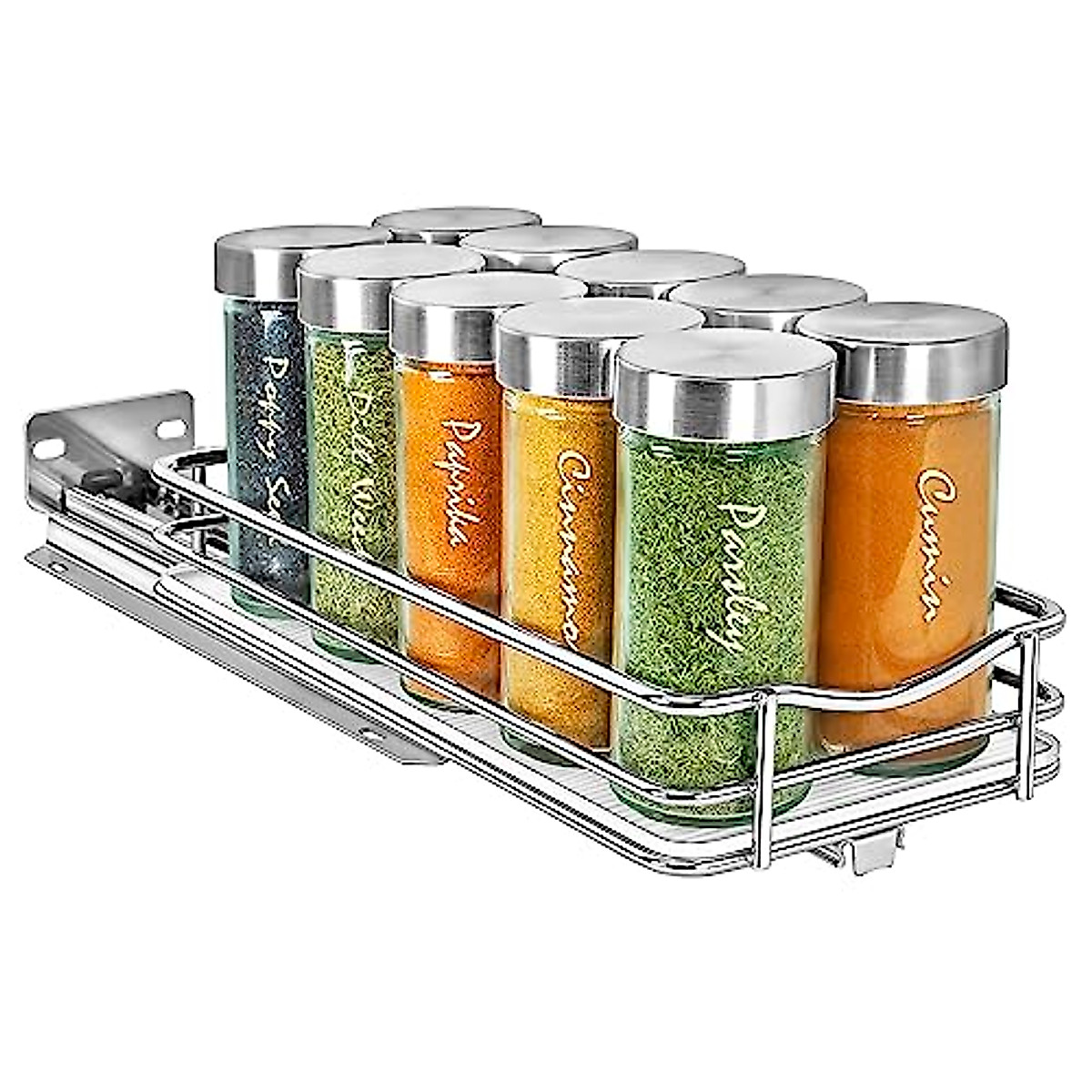 LYNK PROFESSIONAL® Pull Out Spice Rack Organizer for Cabinet - Lifetime Limited Warranty - Slide Out Rack - 4-1/4 inch Wide Sliding Spice Organizer Shelf - Chrome