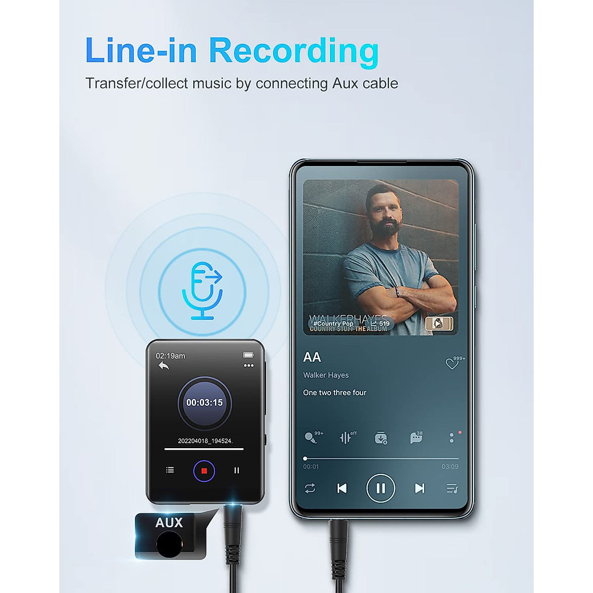 64GB Mp3 Player with Bluetooth, Full Touch 2.4 Screen MP3 and MP4 Player Built-in HD Speaker, FM Radio, Voice Recorder, Mini Design Sports Music Player Support Expansion (128GB) Black