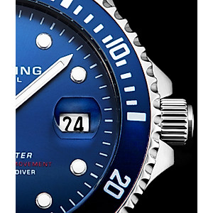 Mens Automatic Stainless Steel Professional DEPTHMASTER Dive Watch, 200 Meters Water Resistant, Brushed and Beveled Bracelet with Divers Safety Clasp and Screw Down Crown (Blue)