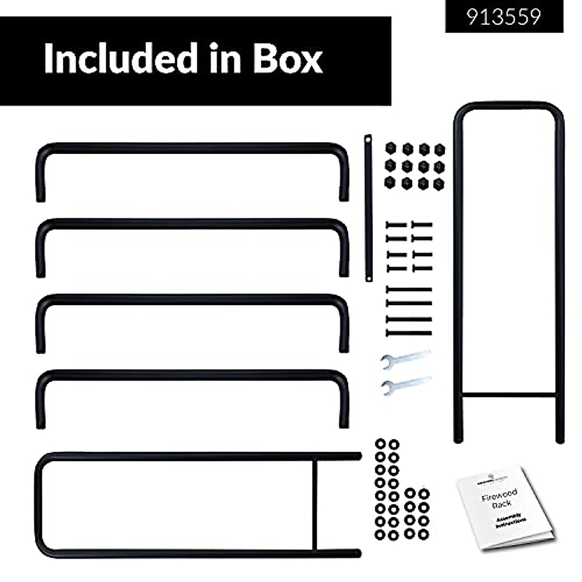 BACKYARD EXPRESSIONS PATIO · HOME · GARDEN 913559 8ft Outdoor | Heavy Duty Log Firewood Storage Rack Holder, Durable Tubular Steel, Easy Assembly, Holds (1) Face Cord of Fire Wood, Black