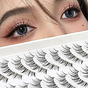 Anime Lashes With Clear Band Korean Lashes Natural Look 13mm Korean Eyelashes Wispy Anime Eyelashes 10 Pairs False Lashes Japanese Korean Natural Lashes Asian Lashes by Obeyalash