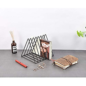 Cq acrylic Triangle File Folder Racks and Magazine Holder,10 Lattice Metal Newspaper Holder Magazine File Storage for Office Home Decoration,Black