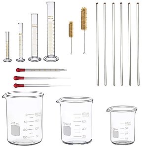 Glass Measuring Low Form Beaker Set 50ml 100ml 250ml Thick Glass Graduated Measuring Cylinder Set 5ml 10ml 50ml 100ml Glass Stirring Rod 12" Long