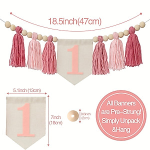 Handmade Boho 1st Birthday High Chair Banner Pink Party Decoration for Girl Baby Shower